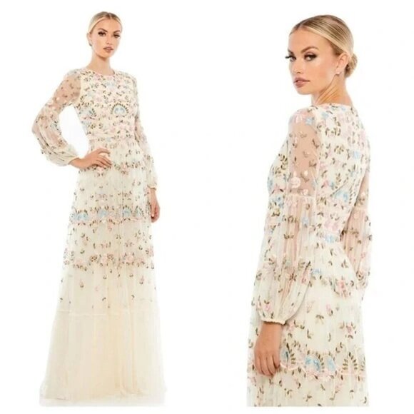 Mac Duggal Floral Embroidered Gown